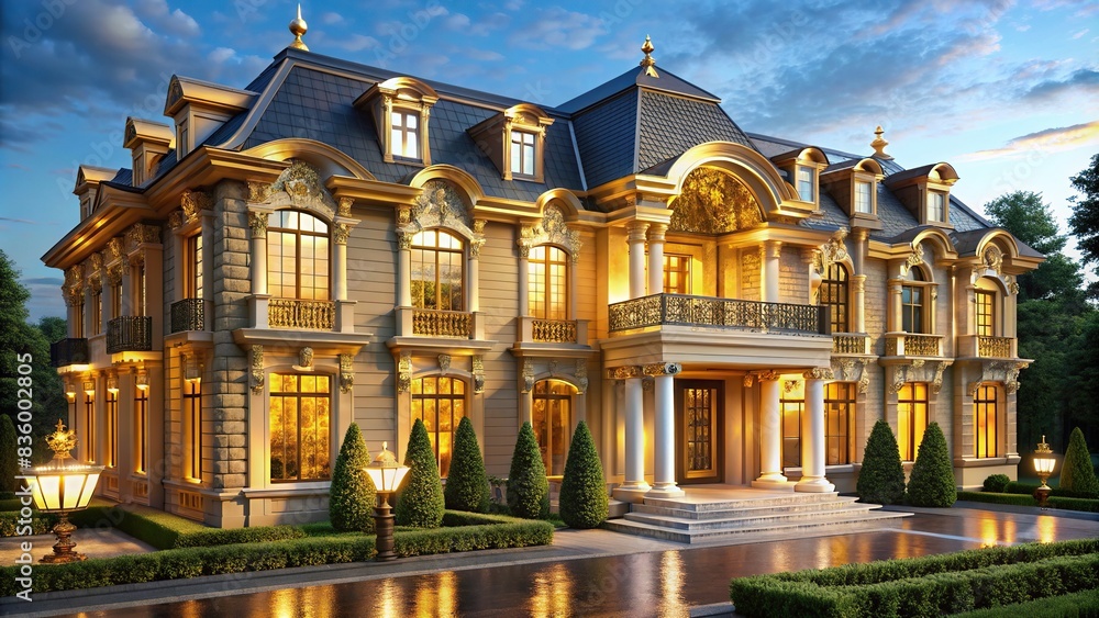 Luxurious golden mansion palace with premium gold accents, luxury,house ...