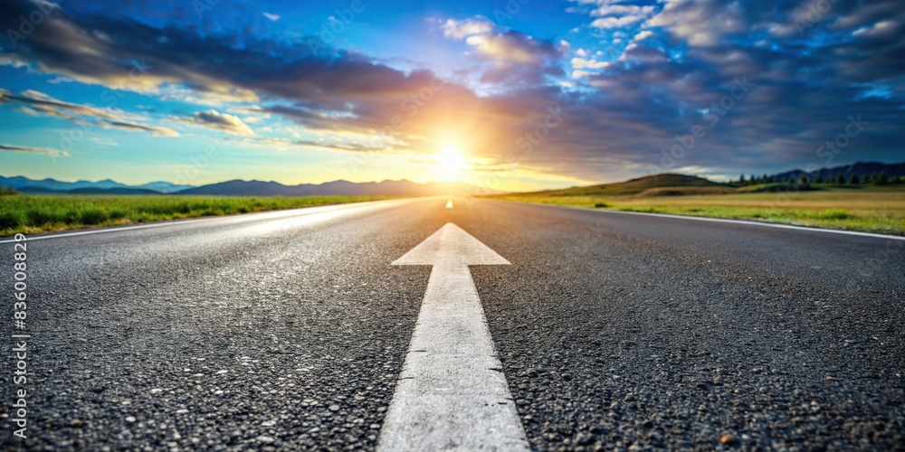 Asphalt road with white paint arrow pointing forward symbolizing ...