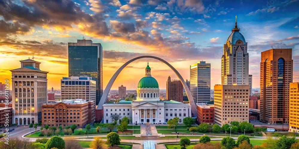 of Saint Louis city skyline with iconic architecture and landmarks ...