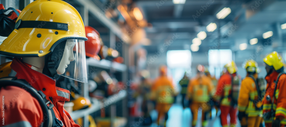 a of a fire station's training area with mannequins and firefighting ...
