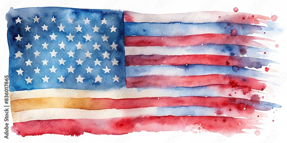 Watercolor American flag clip art design with patriotic colors , USA ...