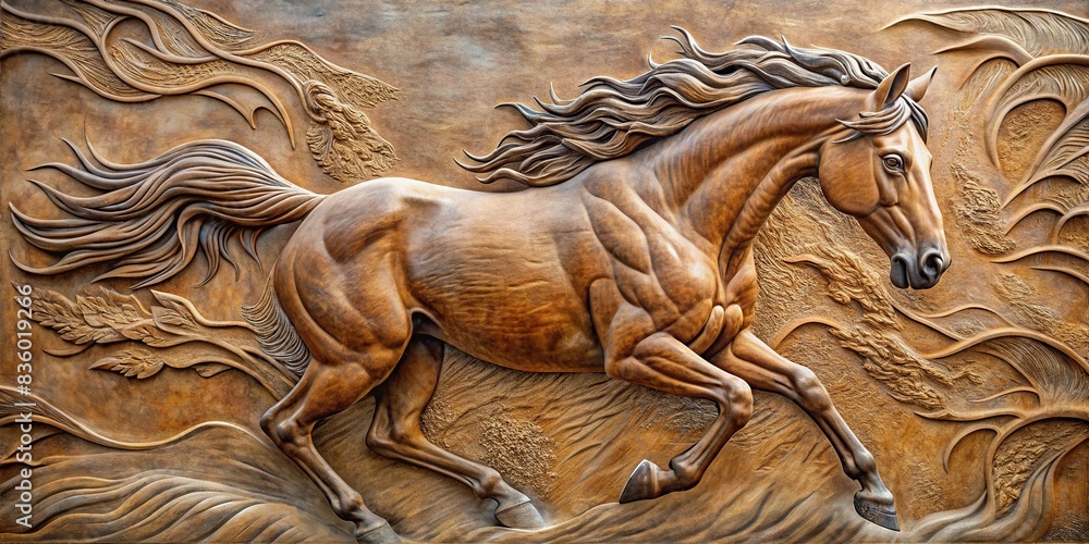 horse relief wallpaper with realistic texture and depth , horse, relief ...