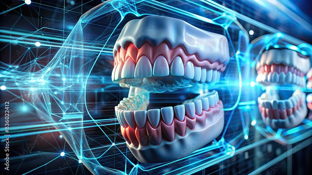 Futuristic render of teeth anatomy with high-tech digital display ...