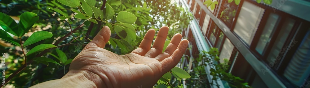 Lush Green House Nestled Among Towering Trees Hand Touching Leaves ...