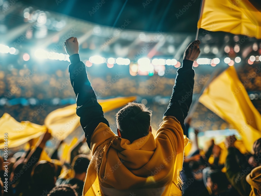 football fans in the stadium were supporting the yellow and black team ...