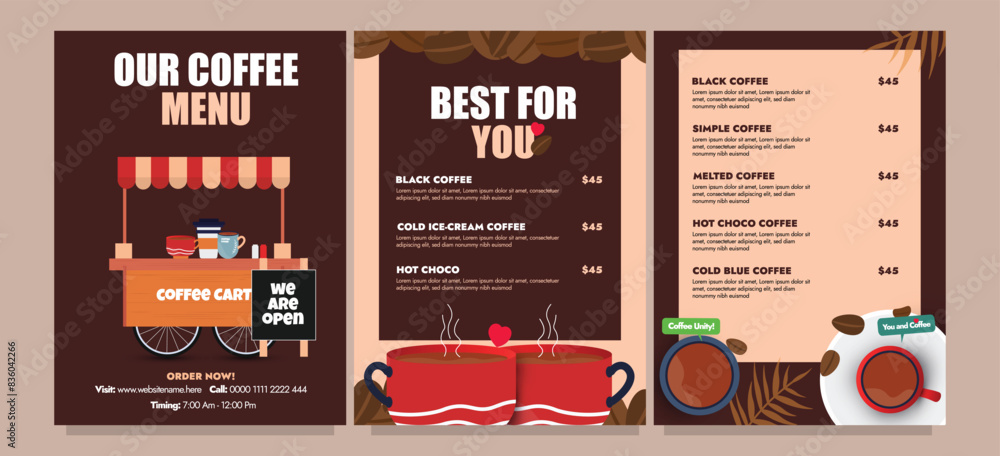 Coffee shop, cafe Menu flyer. Coffee shop, restaurant menu brochure ...
