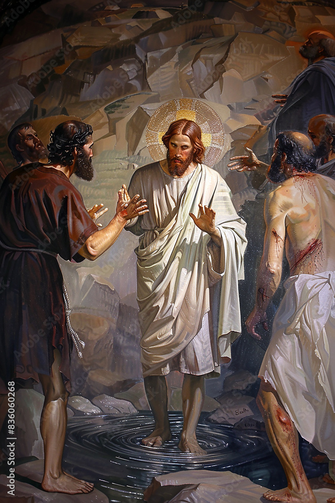 The implausibility of St Thomas. The doubting Thomas. Jesus showing his ...