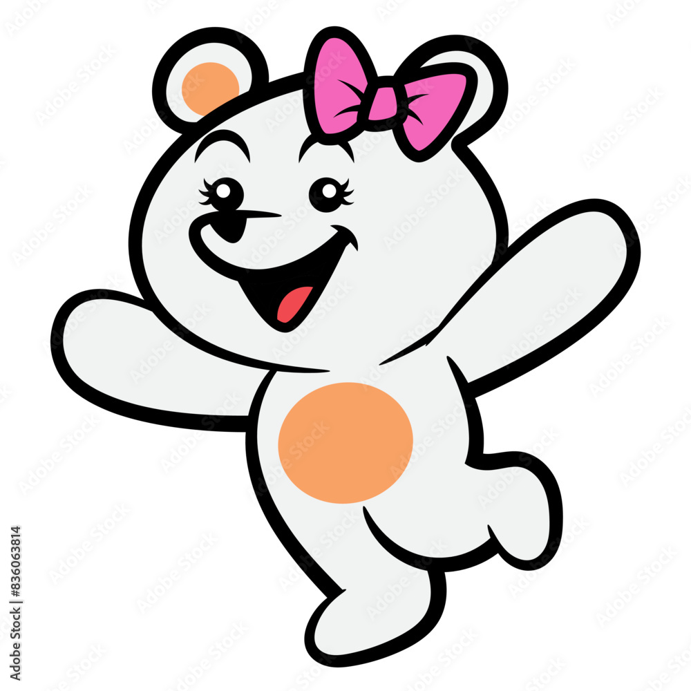 Cute little Bear cartoon characters wearing hair ribbon and play jump ...