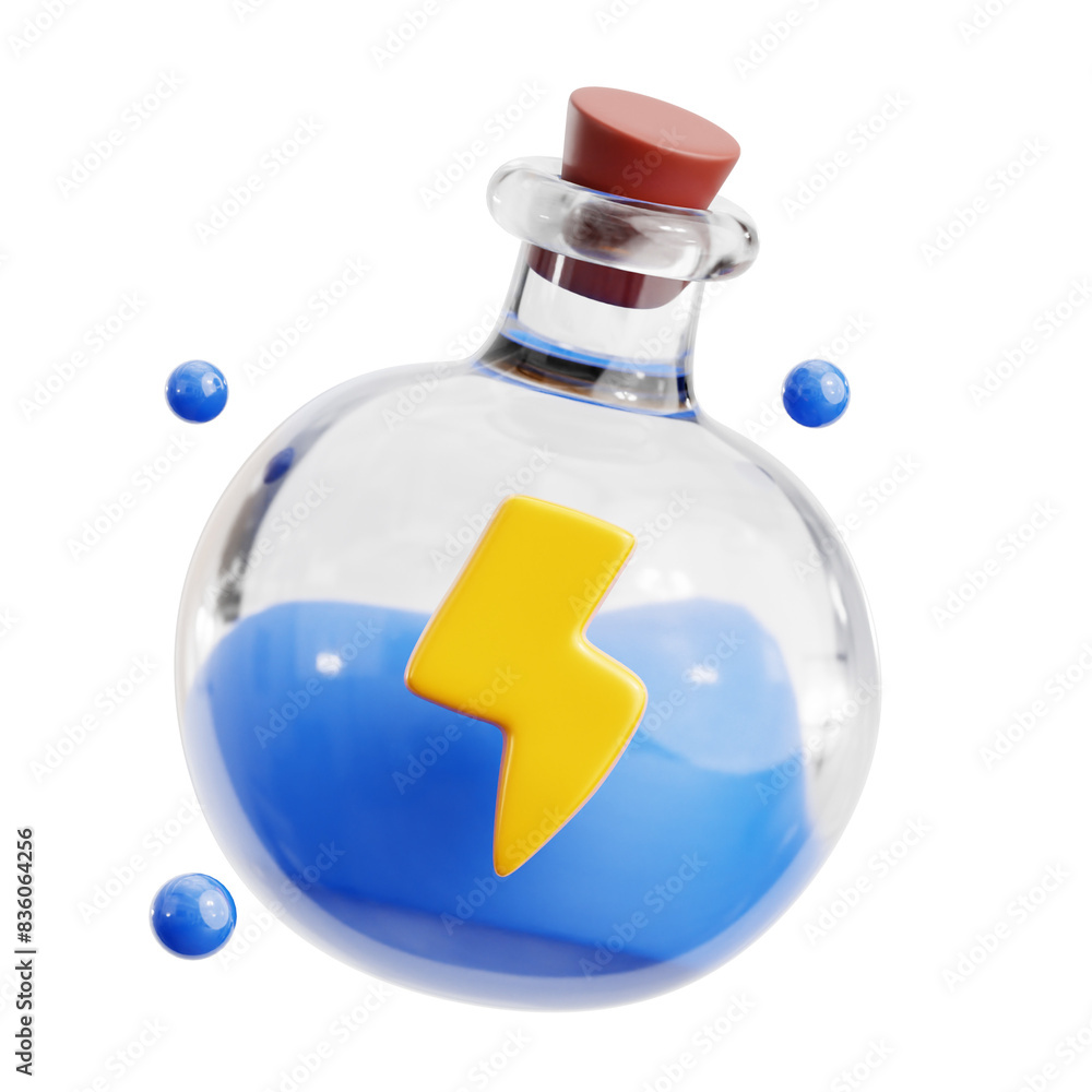 chemical glass flask with lightning symbol for power up blue magic and ...