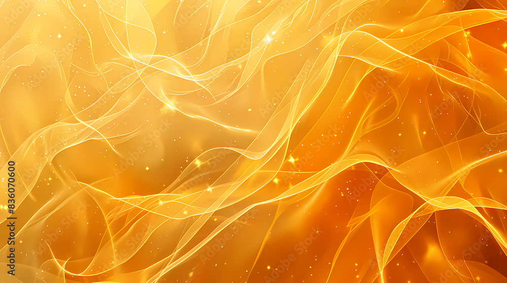 Abstract golden background with flowing, wavy lines and sparkles ...