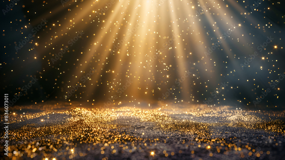 stage light and golden glitter lights on floor abstract gold background ...