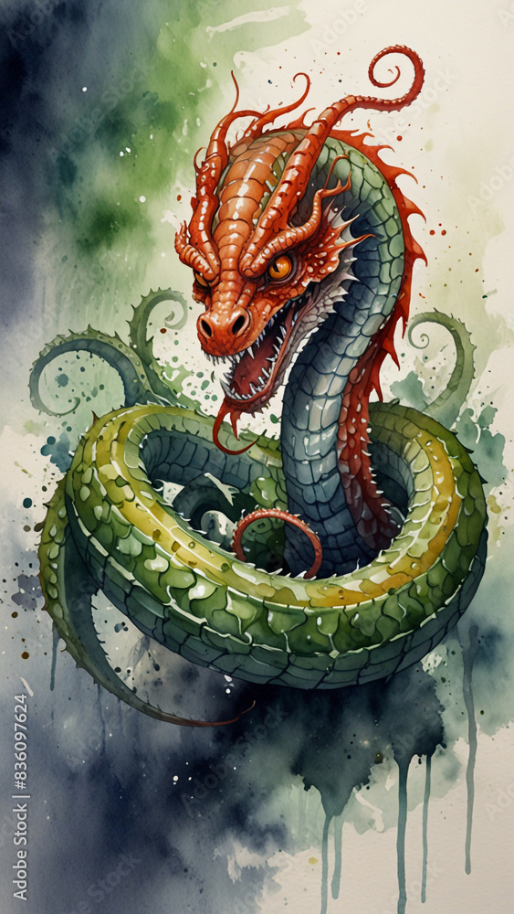 Watercolor painting: A hydra reproducing through budding, its simple ...