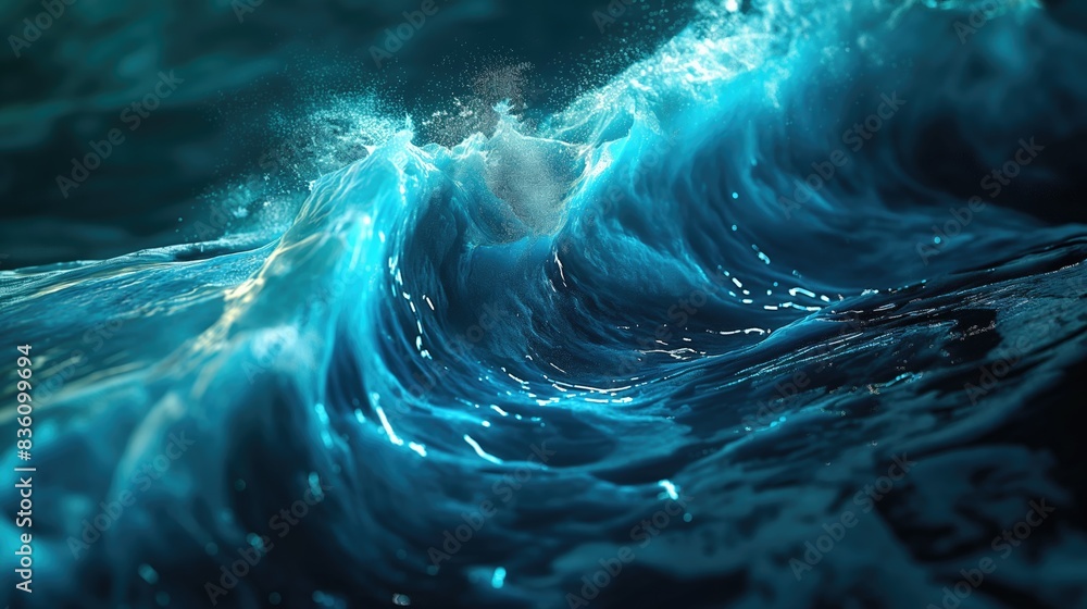 Image of bioluminescence in night sea tide wave blue light flashes and ...