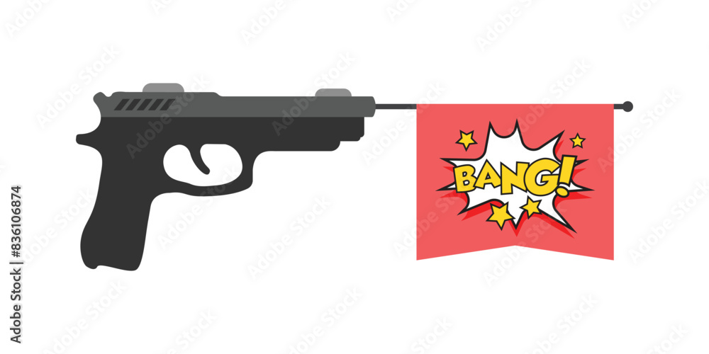 Pistol gun with bang text icon in flat style. Firearm symbol vector ...