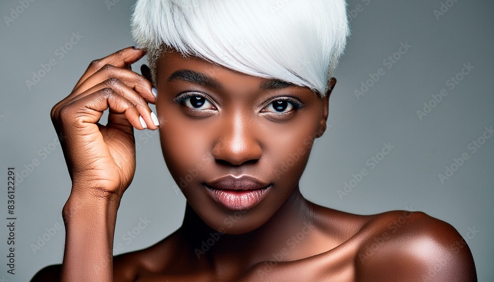 Close-up showing the stunning facial features of an African top model ...