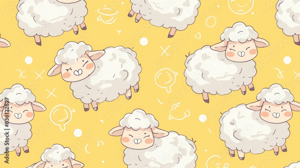 a pattern of cute cartoon sheep, square-lugging sprites, hand-drawn ...