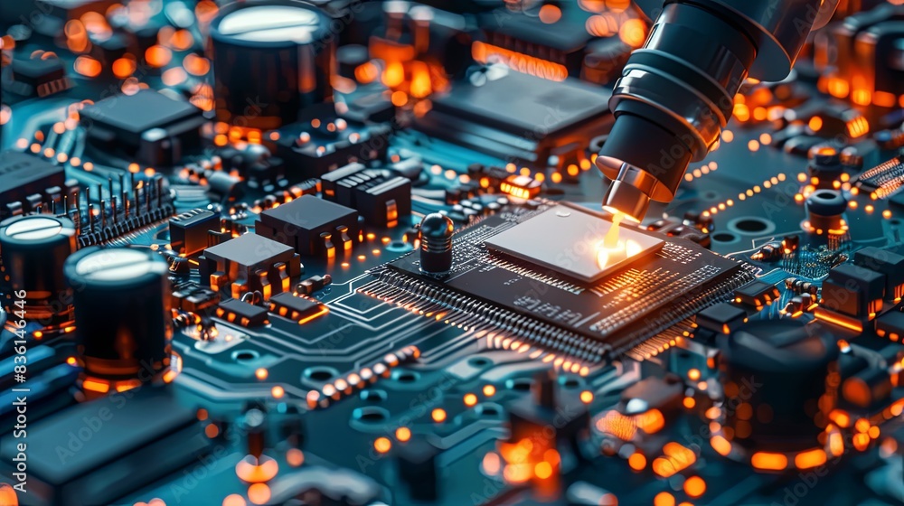 Advanced High Precision Robot Arm inside Bright Electronics Factory ...