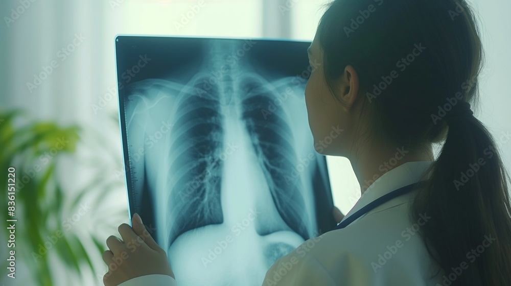 Female doctor with x-ray image of lungs in clinic, Female Doctor ...