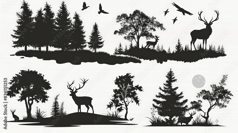 Nature Silhouette Vectors: Illustrate a set of nature silhouette ...