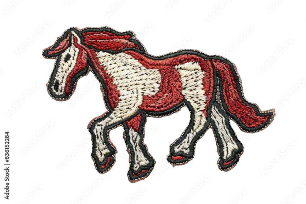 Embroidered Red and White Horse on Transparent Background, detailed ...