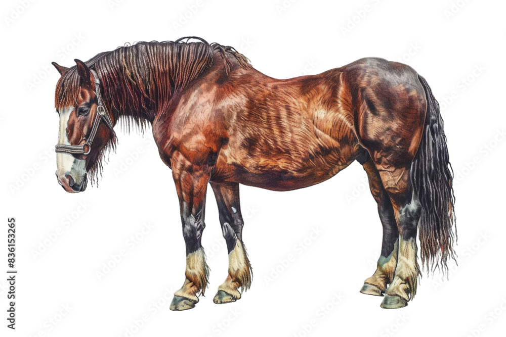Watercolor painting of a brown draft horse on transparent background ...