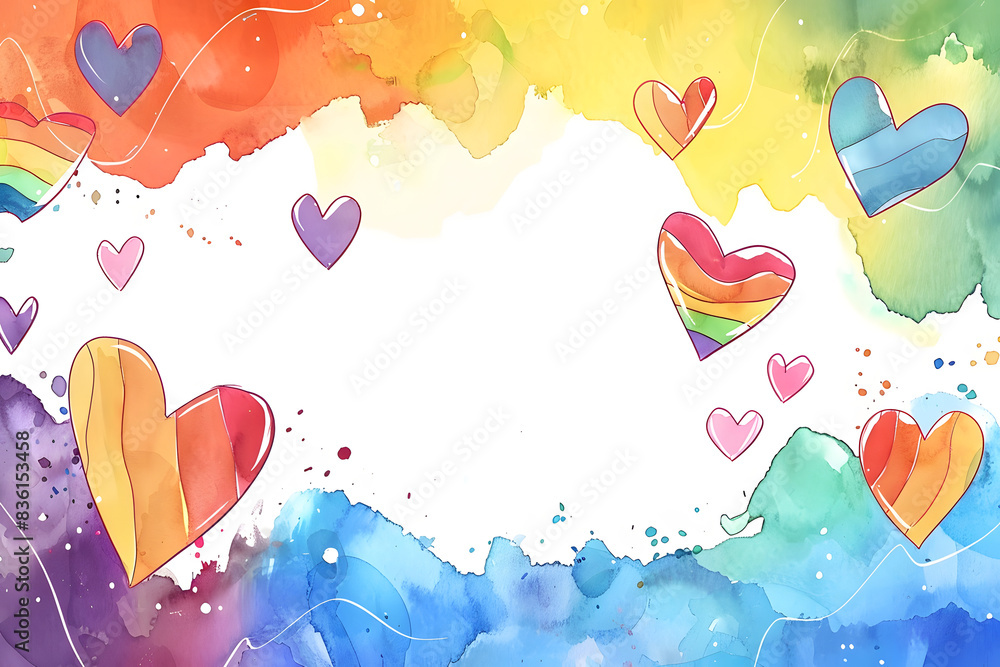 Cute cartoon rainbow heart lgbtq pride month frame border background in ...