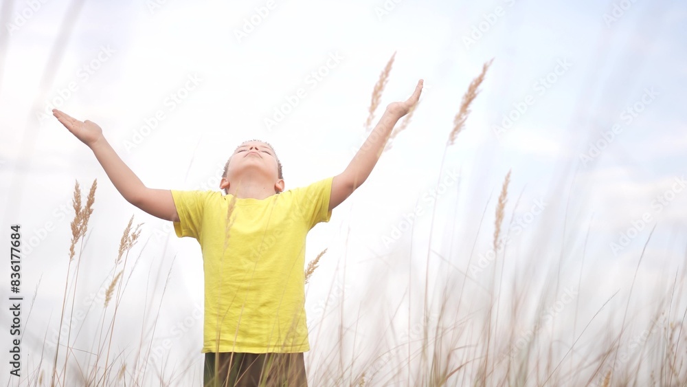 child boy praying hands to the side. happy family a religion prayer ...