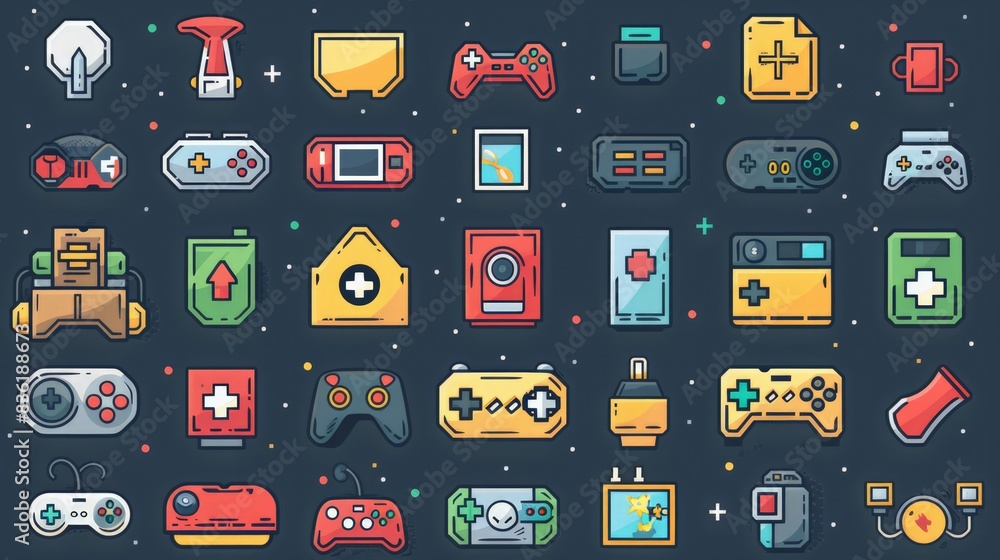 Retro Gaming Icons: Illustrate a collection of retro gaming icons with ...