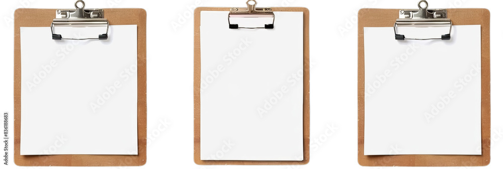 Set of Plain empty blank clipboard clip board with paper sheet on white ...