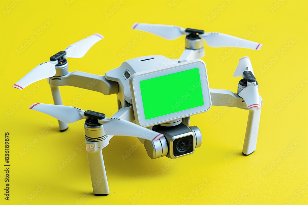 Professional quadcopter drone with a green screen for chroma key ...