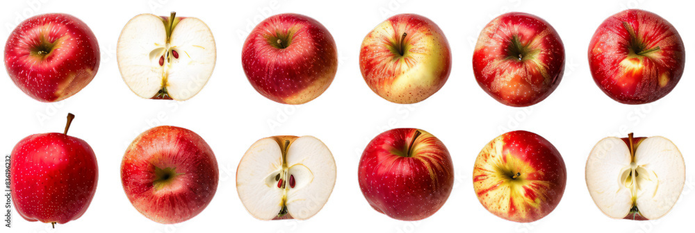 Red apple apples many angles and view side top sliced halved cut ...