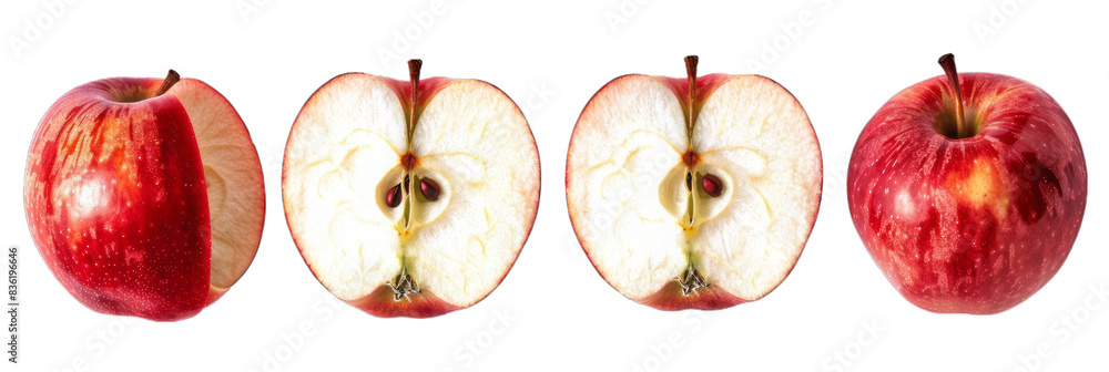 Red apple apples many angles and view side top sliced halved cut ...