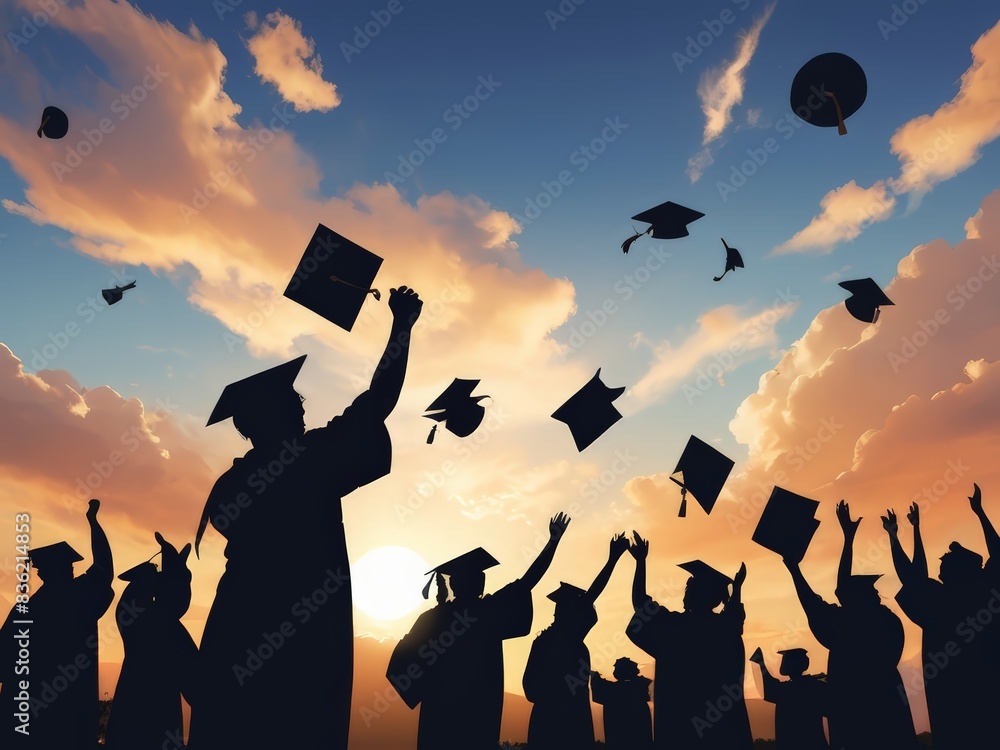 Graduation Caps Thrown in the Air. Graduation caps confetti. Flying ...