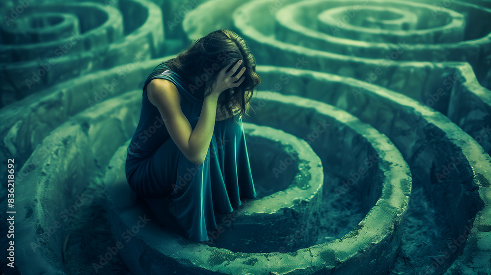 Surreal stressed woman suffered from mental illness like she is in maze ...