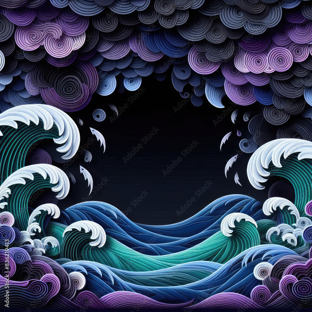 Generative AI A unique and artistic paper wave art piece featuring dark ...