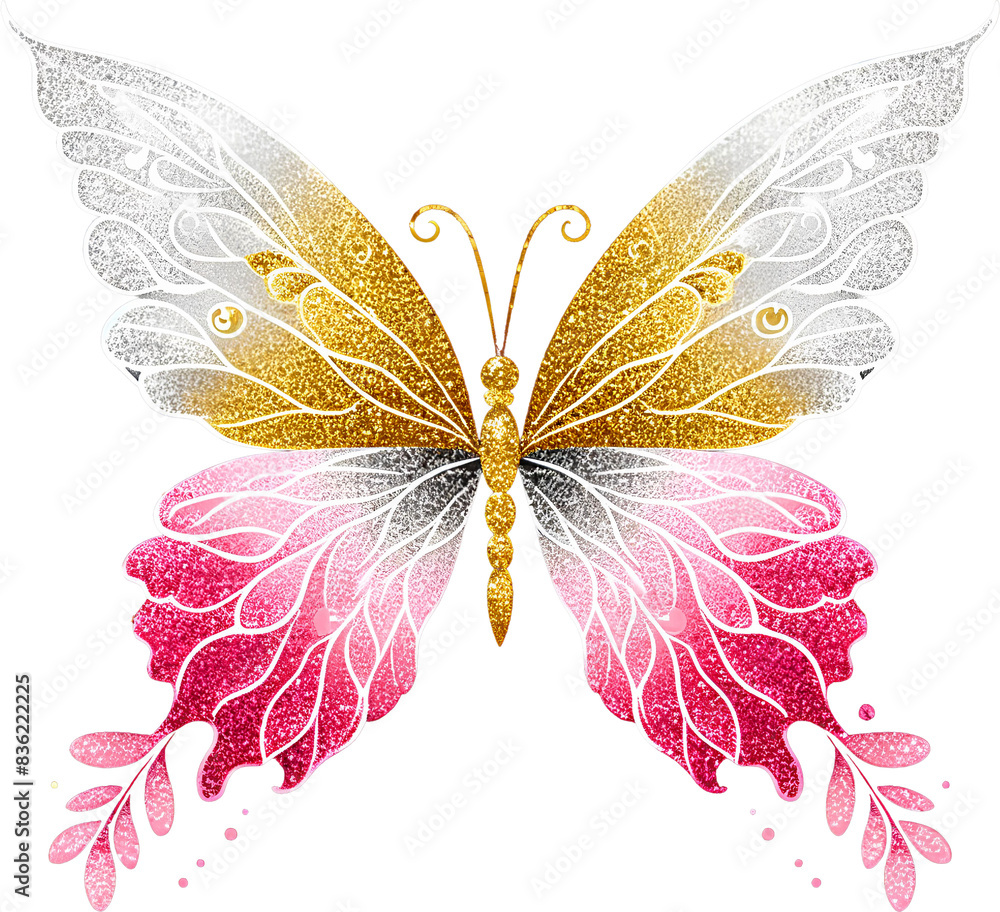 Gold butterfly glitter pink gold luxury clipart transparent background ...