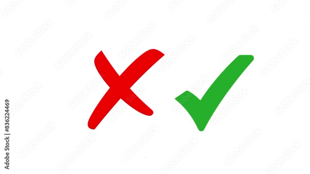 Hand drawn tick cross check mark symbol sign isolated on white ...