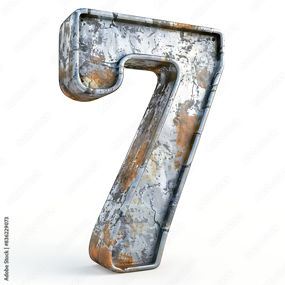 Rustic Metal Number Seven on White Background - Weathered Industrial ...
