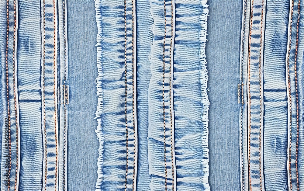 seamless texture pattern with seams and pleats of light blue denim on ...