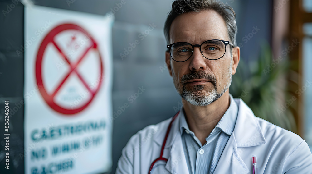 Photo realistic of Public health officer with campaign banner, no ...