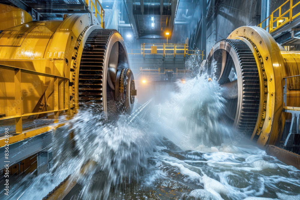 Dynamic Interior of Hydroelectric Power Station: Water Turbines and ...