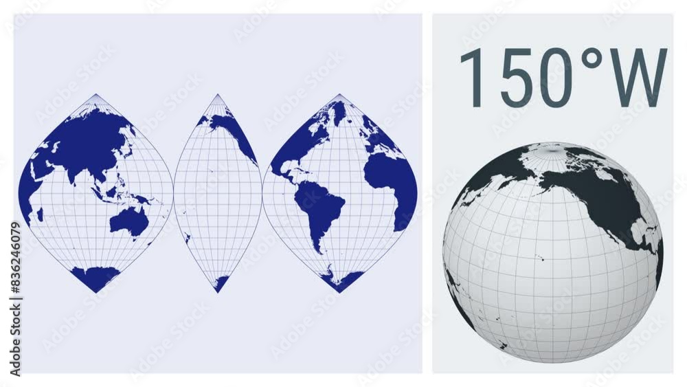 World Map Animation Interrupted Sinusoidal Projection Solid Color Style Animated World Map In