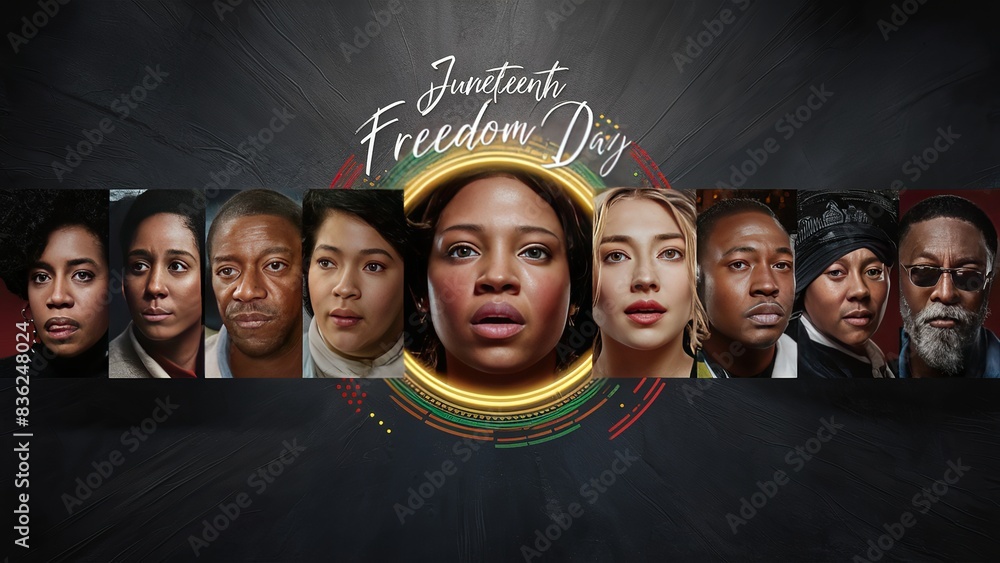 June 19, Juneteenth Freedom Day, Realistic portraits of black people ...