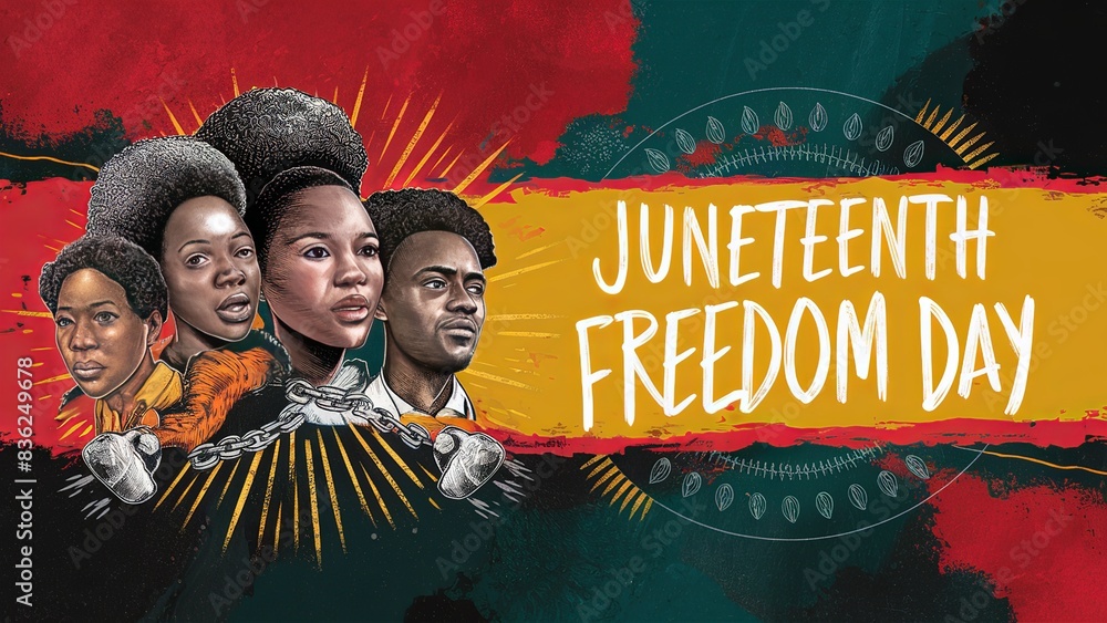 June 19, Juneteenth Freedom Day, Realistic portraits of black people ...