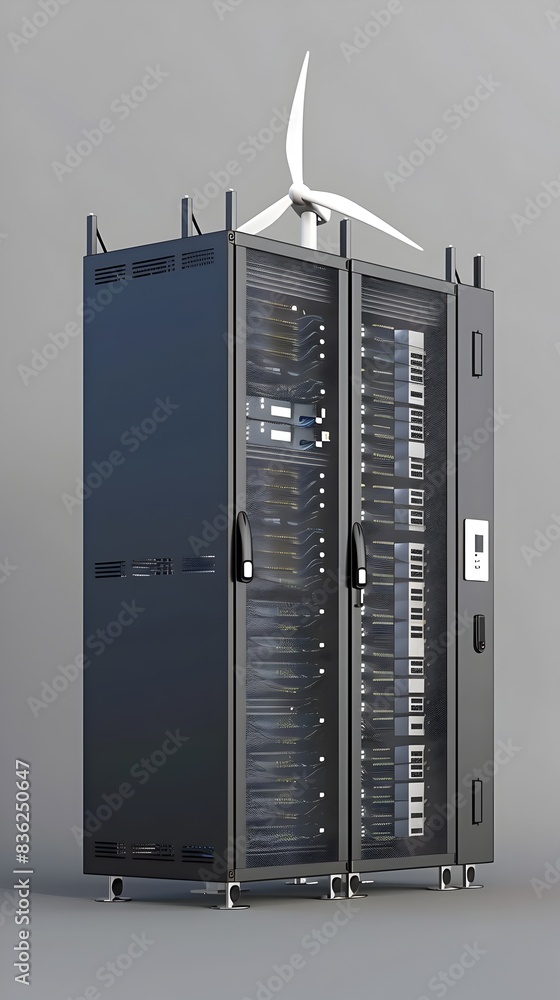 3D Rendered Wind Energy Server Rack with Turbine Graphics for ...