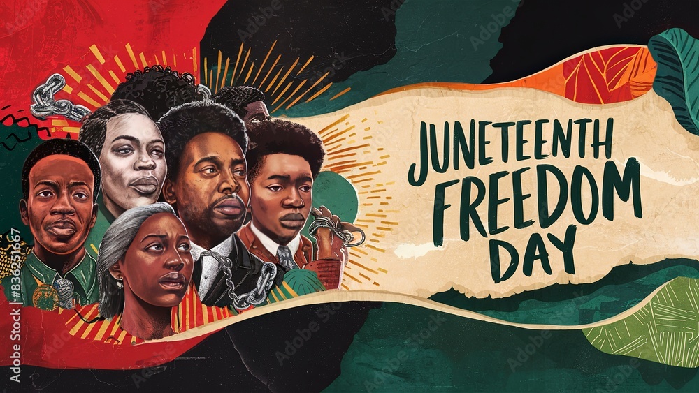 June 19, Juneteenth Freedom Day, Realistic portraits of black people ...