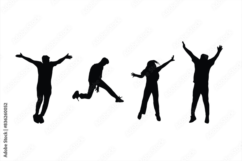 Silhouettes of jumping people vector. Vector silhouettes of people ...