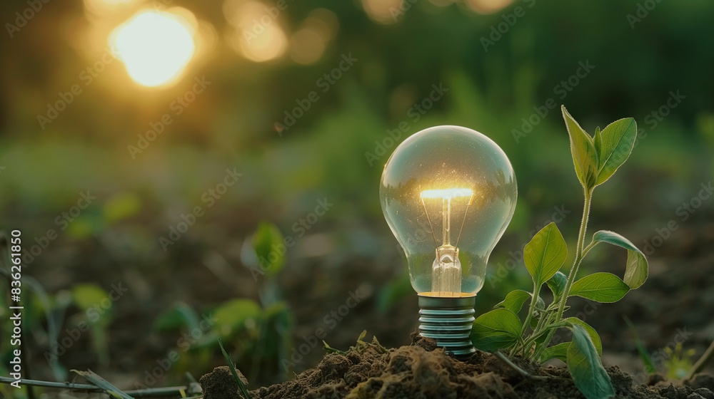 Lightbulb Embedded in Soil with Growing Plants Symbolizing Renewable ...