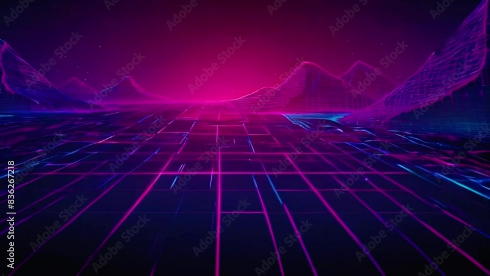 Waves with a retro 80s synthwave vibe, using gradients of neon pink ...