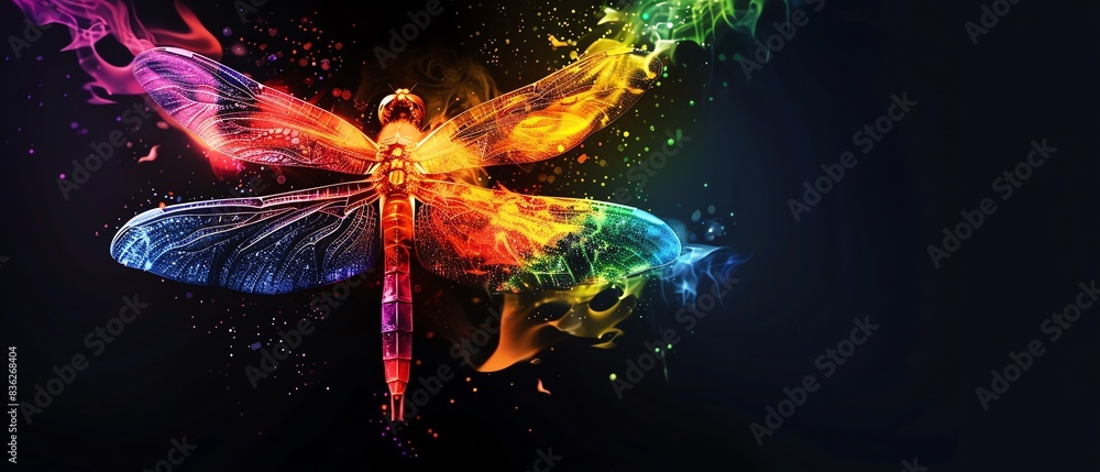 Rainbow Dragonfly covered in rainbow fire apron, Ephemeral rainbow ...